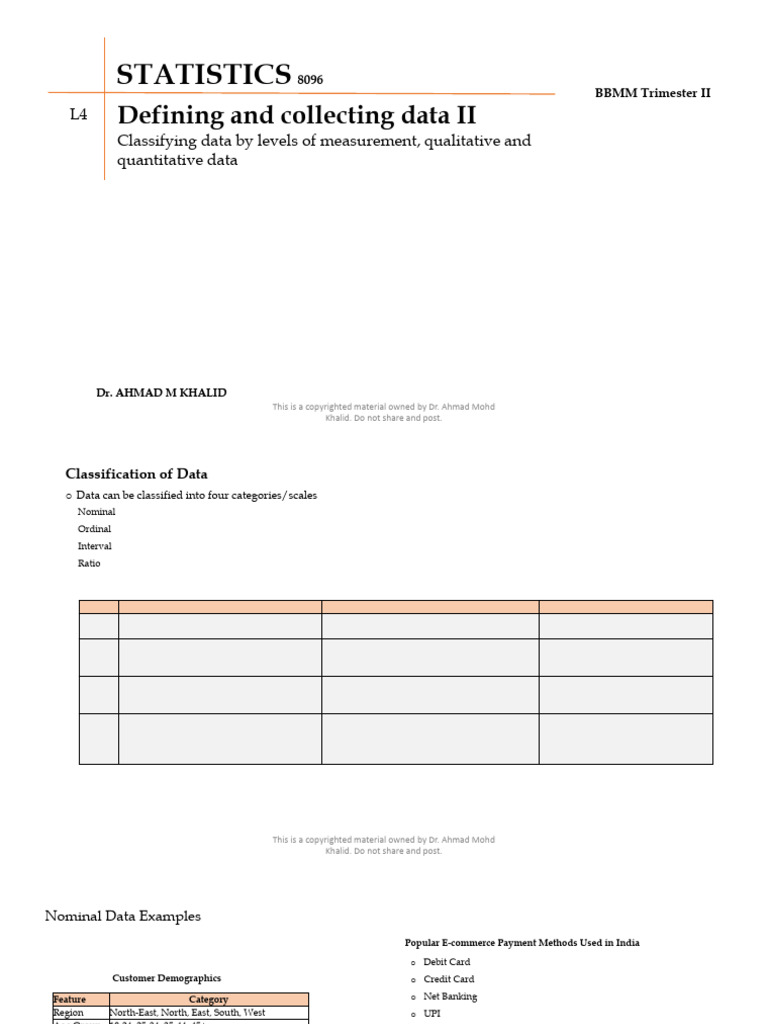 Lecture 4 Stats | PDF | Level Of Measurement | Statistics