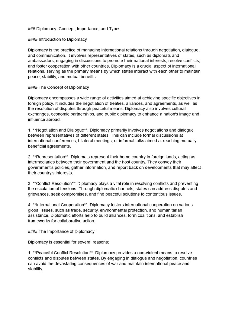 Diplomacy - Concept, Importance, and Types | PDF | Diplomacy | Cold War