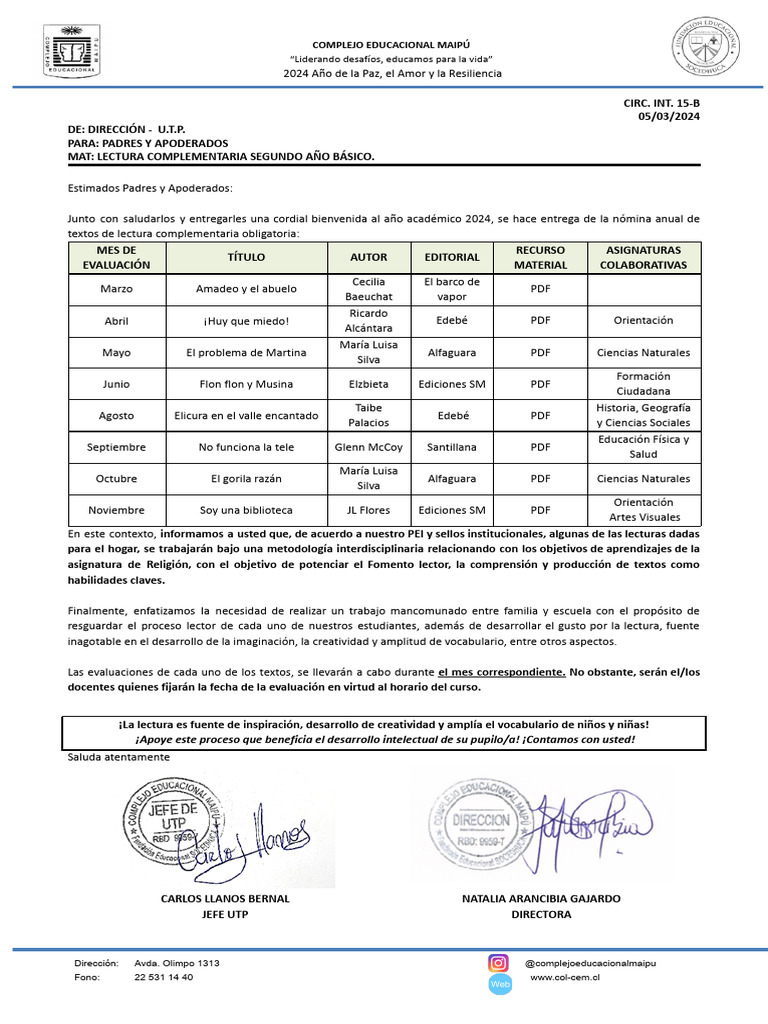 Circ. Int. 15 B Lecturas Complementarias 2024 2 Basico | PDF