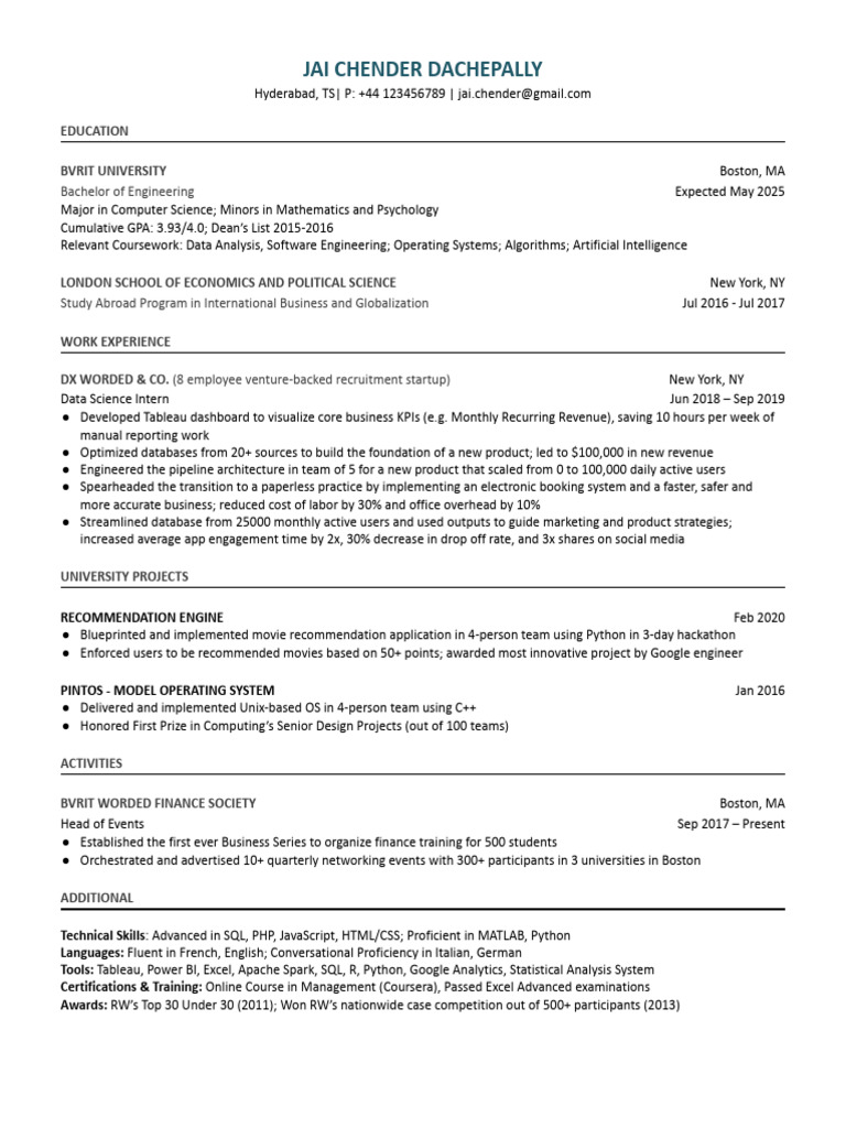 Data Analyst Resume - Score 85 | PDF | Databases | Computer Science