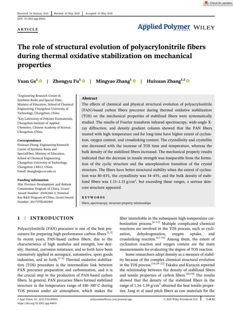 J of Applied Polymer Sci - 2020 - Ge - The Role of Structural Evolution of Polyacrylonitrile ...