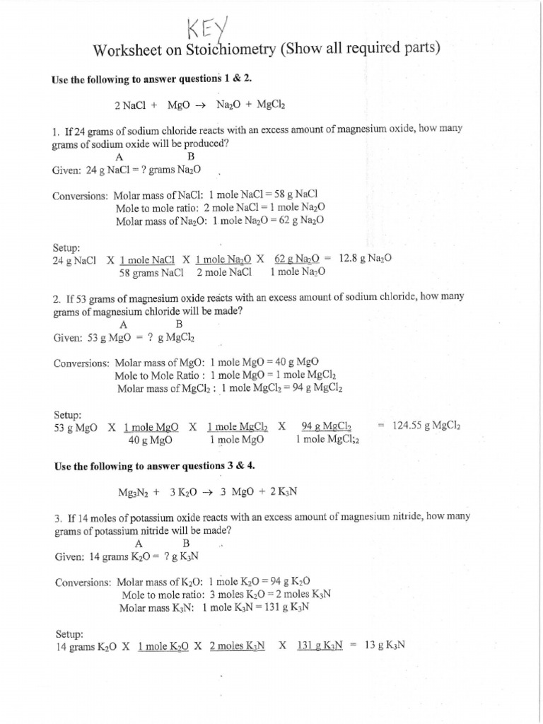 Extra Worksheet On Stoichiometry Key | PDF