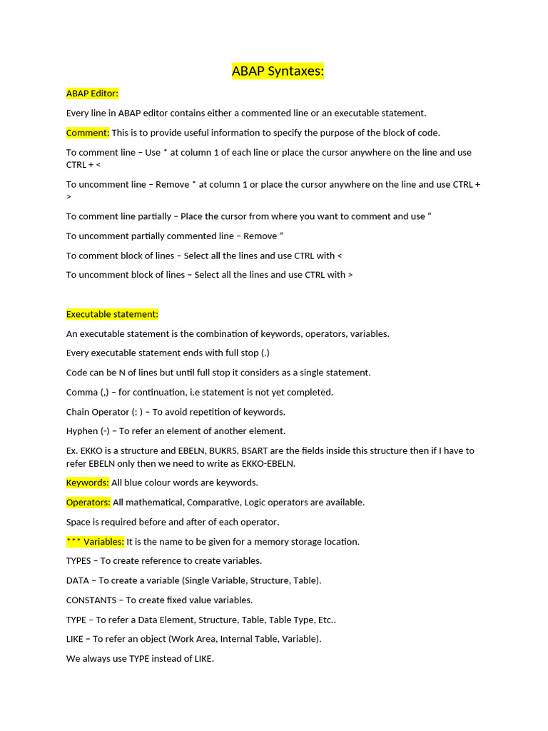 Abap Syntaxes1 Pdf Parameter Computer Programming Variable Computer Science 