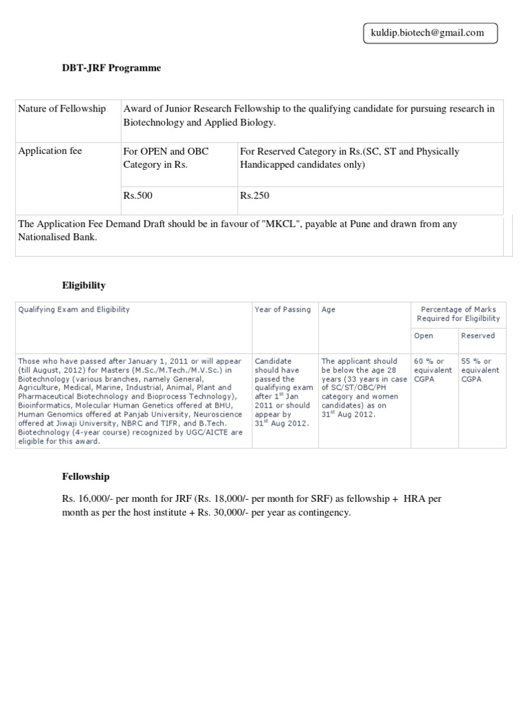 DBT-JRF 2012 | PDF | Biotechnology | Test (Assessment)