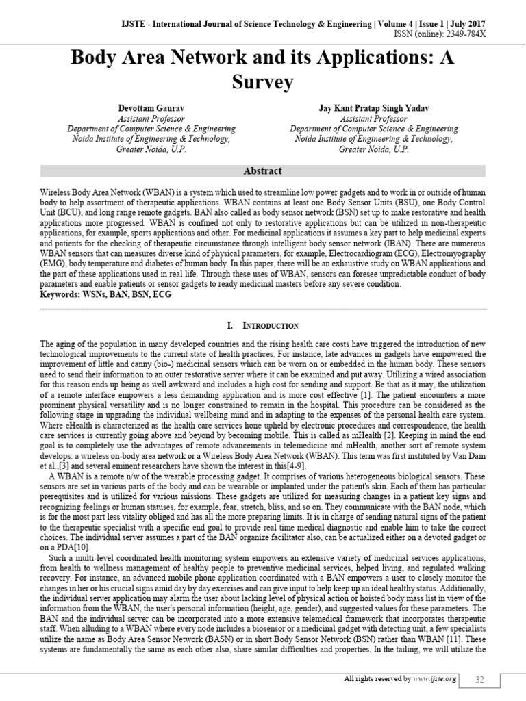 Body Area Network and Its Applications - A Survey - IJSTEV4I1009 | PDF | Computer Network ...