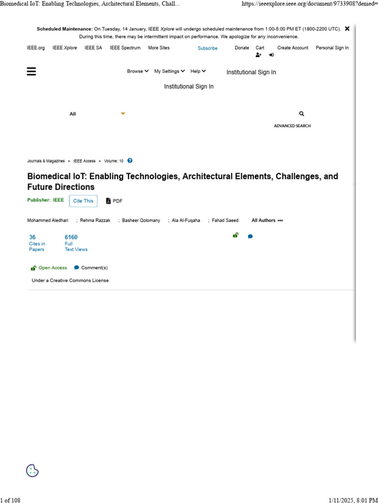 Biomedical IoT - Enabling Technologies, Architectural Elements, Challenges, and Future ...