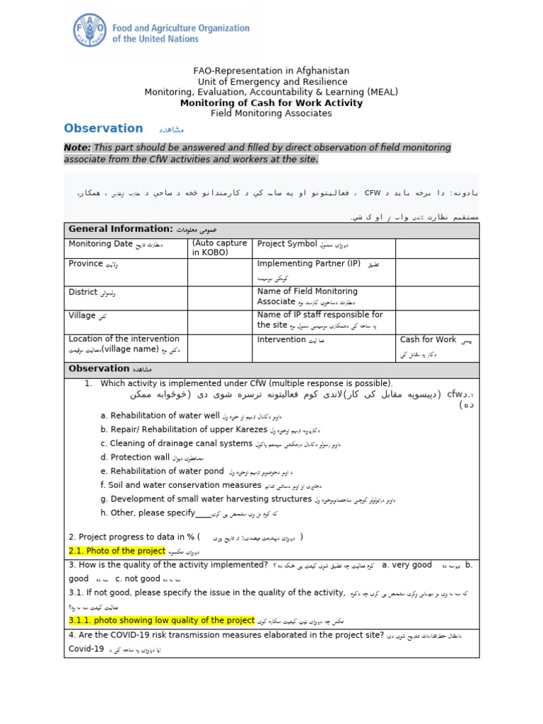 6-Monitoring of CFW Activity Pashto | PDF