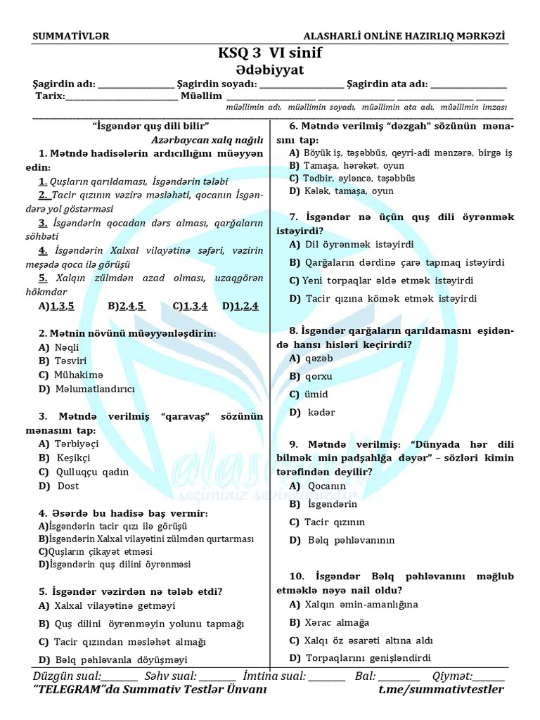 Ədəbiyyat - KSQ 3 (2) | PDF