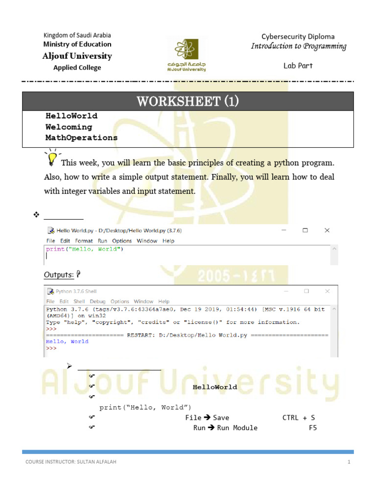 Worksheet 1 | PDF | Python (Programming Language) | Computer Science