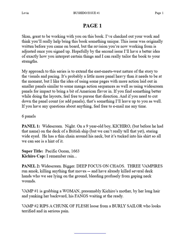 Bushido - 01 - Letter - Script - Comic Book Script | PDF | Vampires