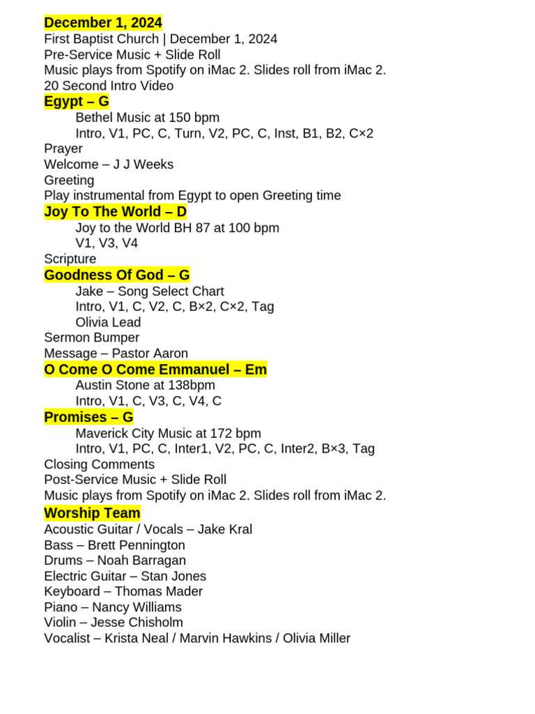 Sunday Worship Service Plan | PDF | Song Structure | Musical Forms