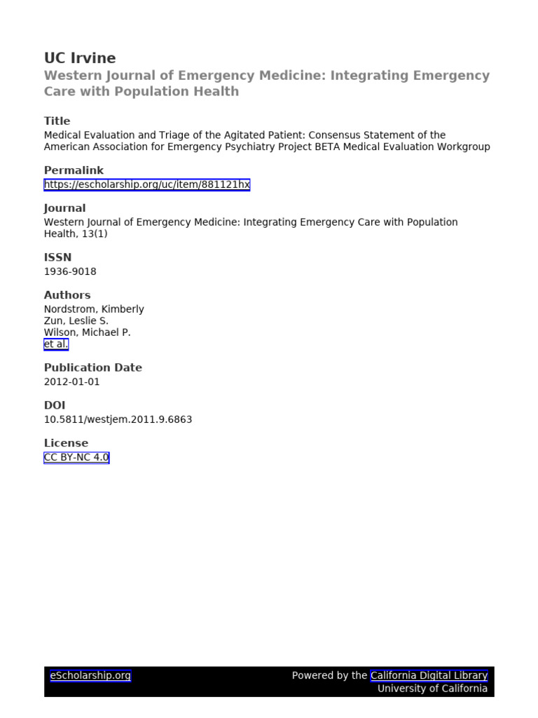 Medical Evaluation Ang Triage of The Agitated Patient | PDF | Physical ...