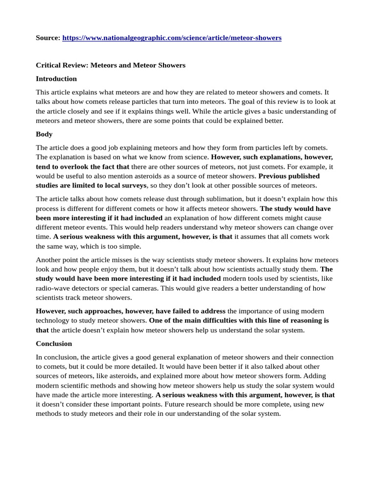 critical review | PDF | Meteoroid | Comet