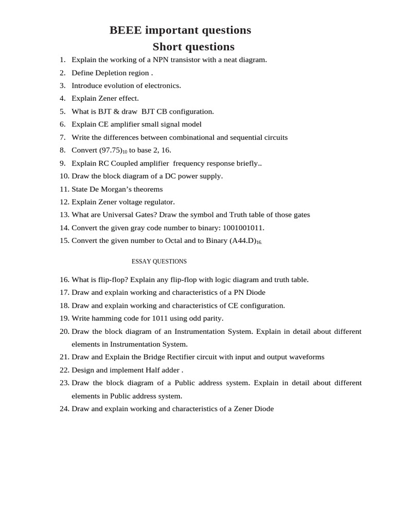 BEEE Important Questions | PDF