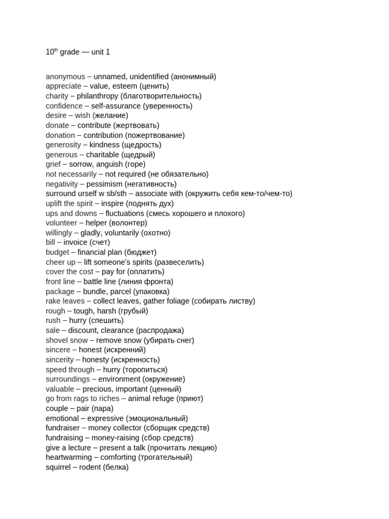 10th Grade Vocabulary Unit 1 | PDF