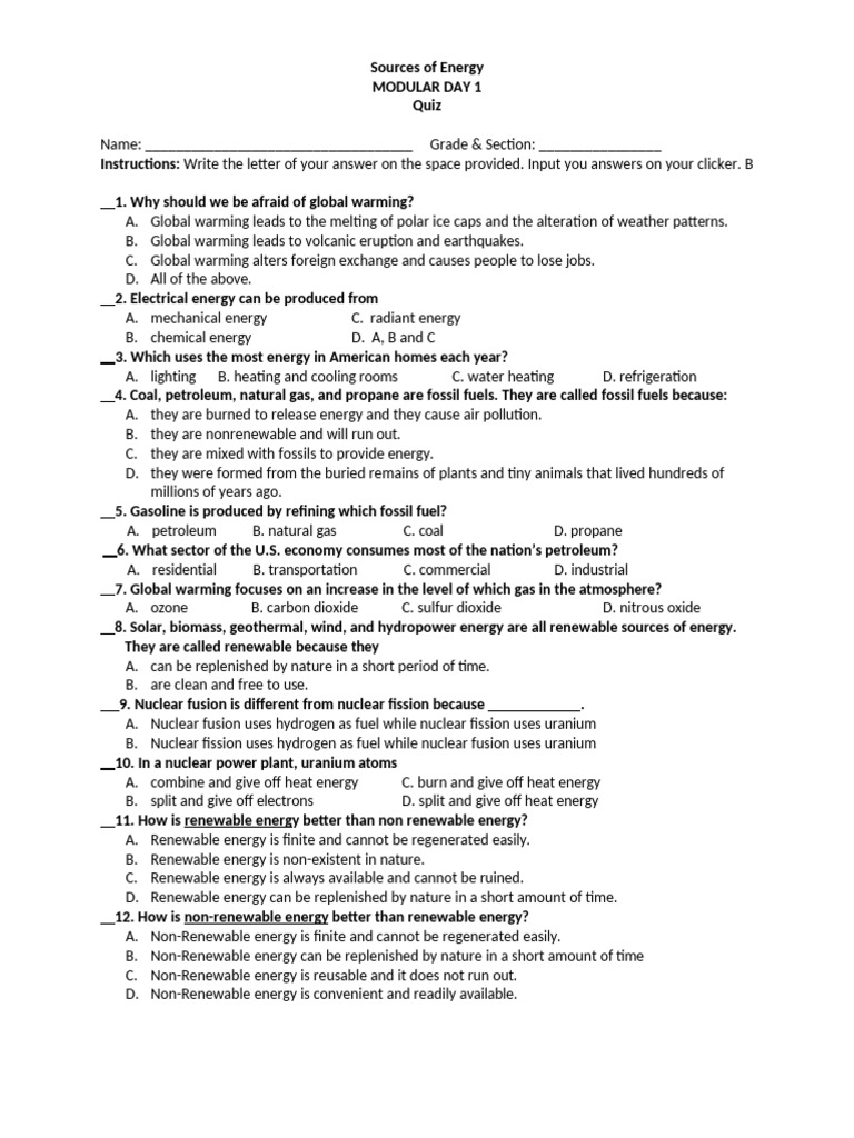MODULAR DAY 1 Sources of Energy | PDF | Energy Development | Fuels