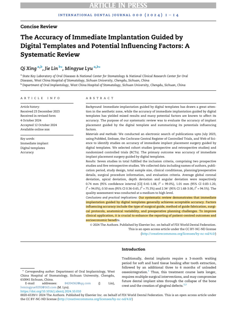 2. Xing 2023 - Acuracy (artículo resumen de ciru guiada precisión) | PDF | Dental Implant ...