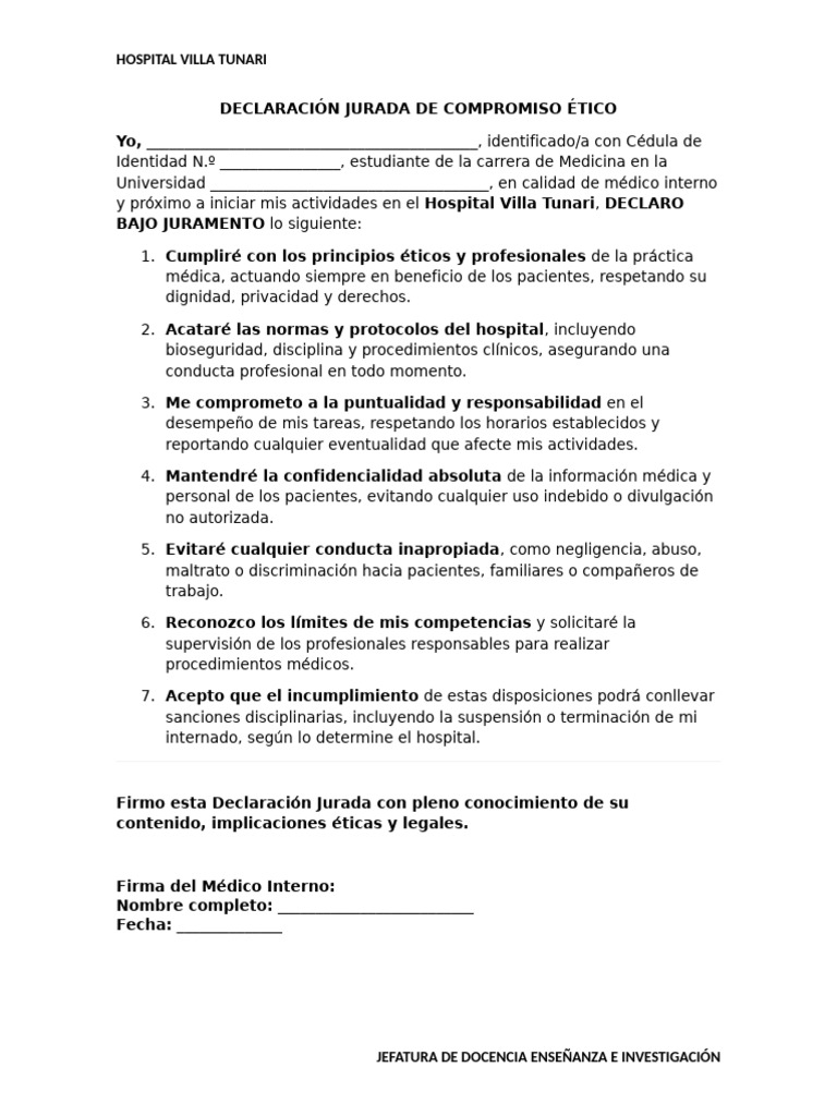 Declaración Jurada de Compromiso Ético | PDF