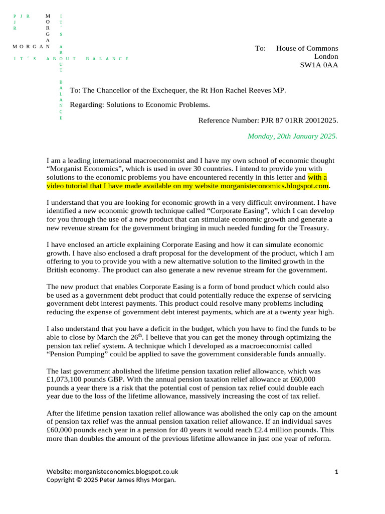 Scribd Letter to the Chancellor of the Exchequer Regarding Economic ...