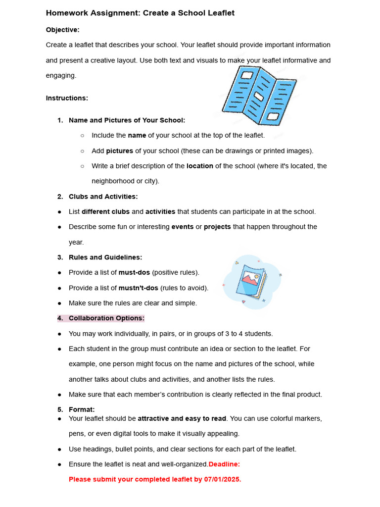 Homework Assignment_ Create a School Leaflet | PDF