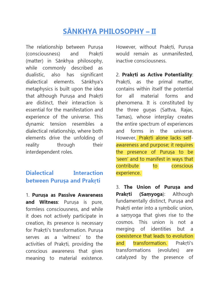 Dialectics of Puruṣa and Prakṛti in Sānkhya | PDF | Hindu Philosophy ...