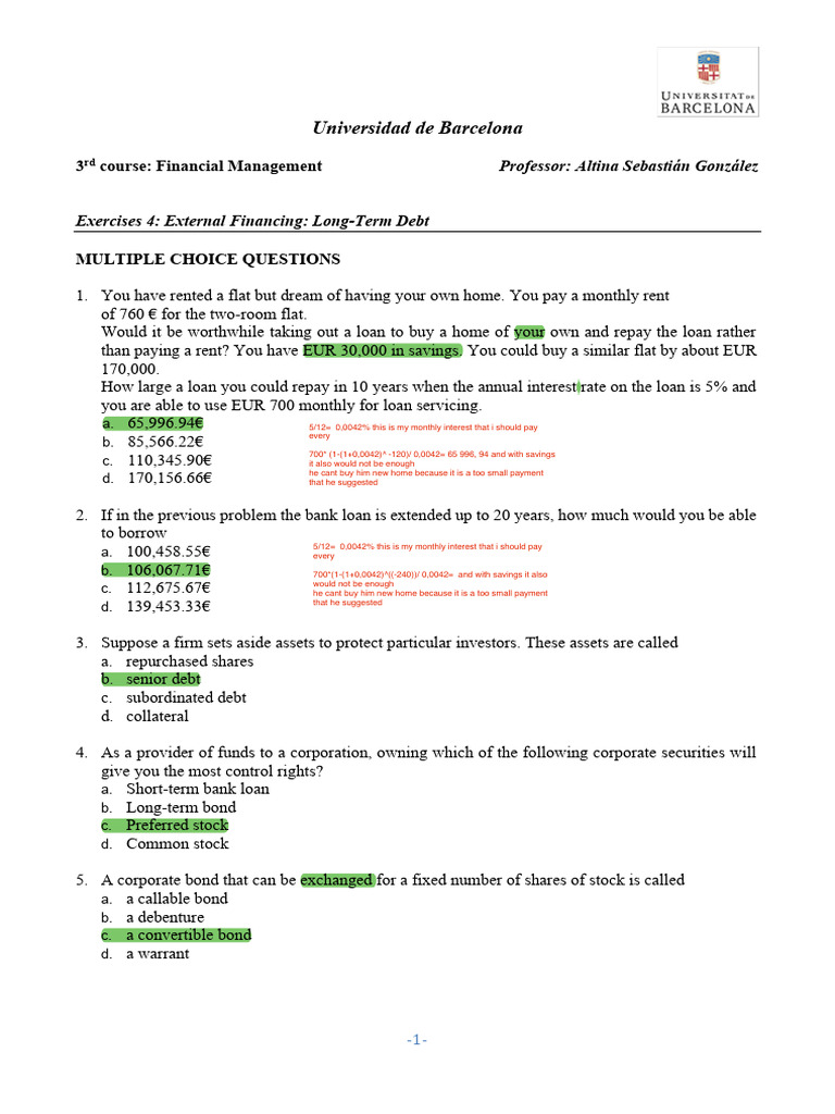 Exercises 4 - External Financing - Long Term Debt | PDF | Bonds ...