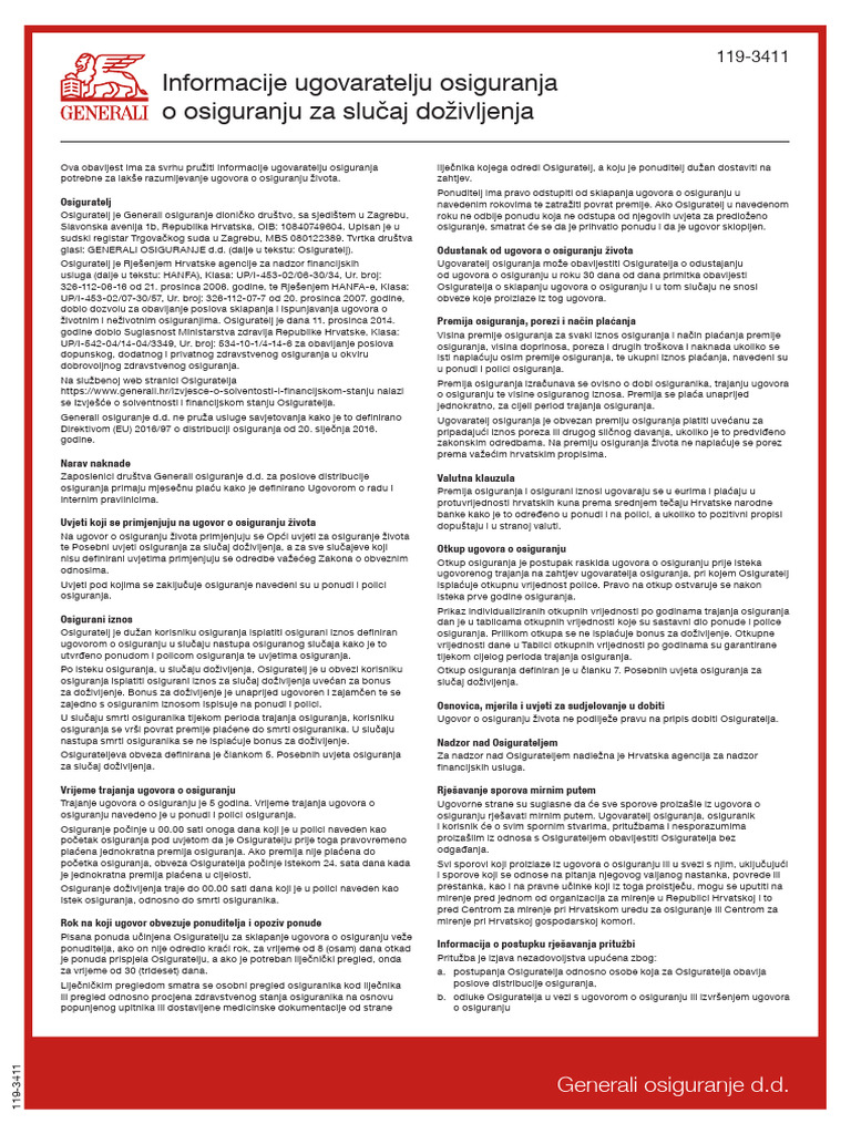 119-3411 - Informacije - Ugovaratelju - Osiguranja - o - Osiguranju - A ...