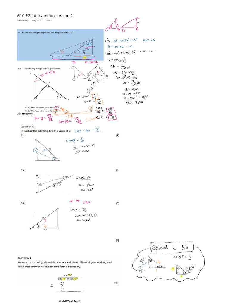 G10 P2 Interventions Session 2 TRIG Solutions | PDF