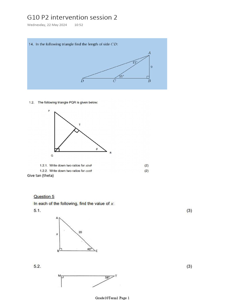 g10 p2 Exam Prac Trig | PDF
