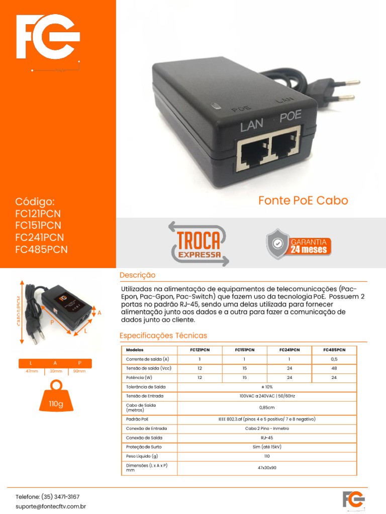 Datasheet PoE Cabo PCN | PDF