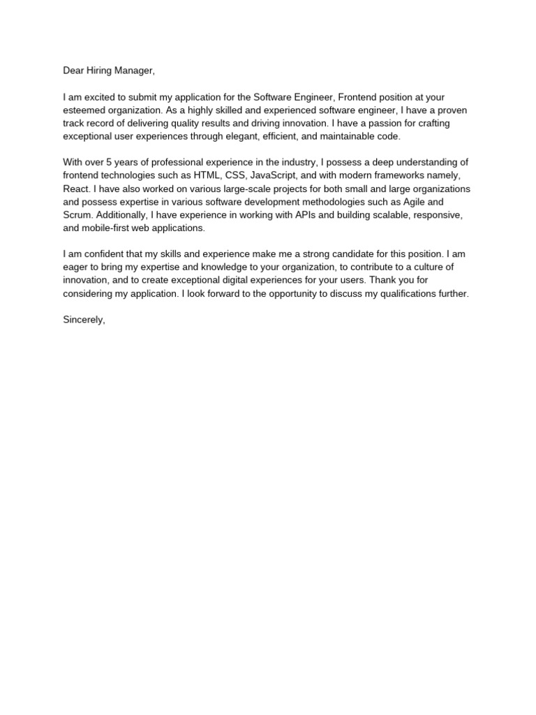 Front End Cover Letter | PDF