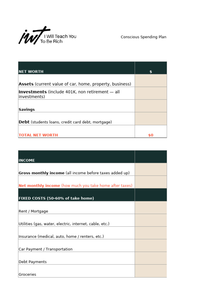 Conscious Spending Plan Overview | PDF | Debt | Mortgages