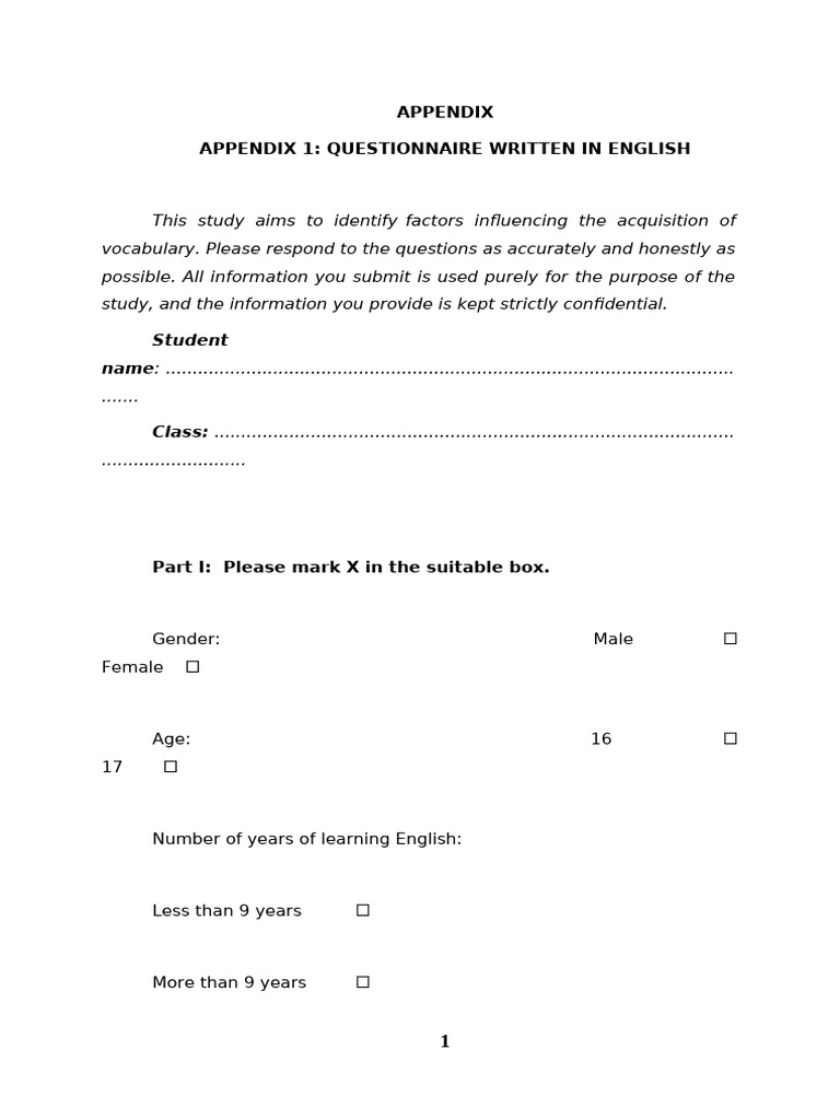 Nguyen Huu Thai. Questionnaire Survey | PDF