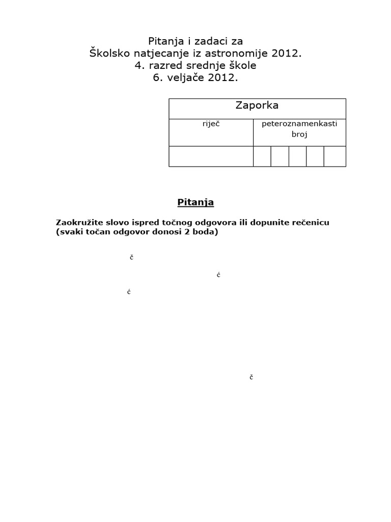 Zadaci 4razred 2012 | PDF