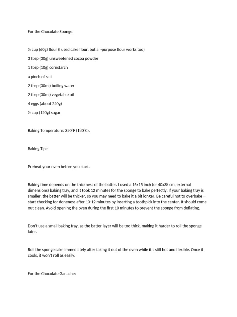 Chocolate Sponge Cake Recipe Guide | PDF