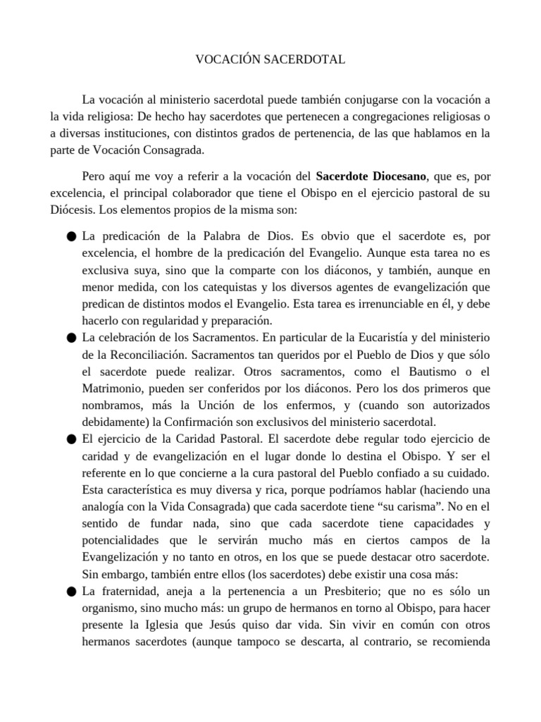 Vocacion Sacerdotal | PDF | Sacerdote | Sacramentos