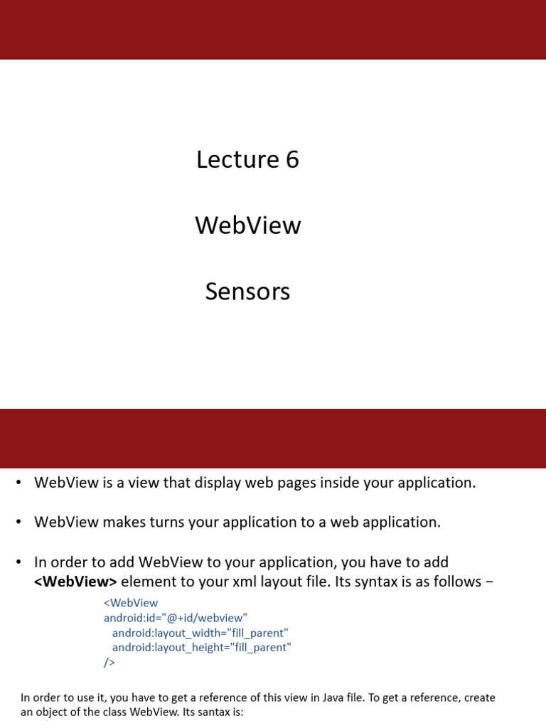 Lecture 6 WebView & Sensors | PDF | Accelerometer | Sensor