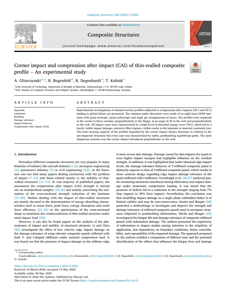 Corner impact and compression after impact (CAI) of thin-walled composite | PDF | Buckling ...