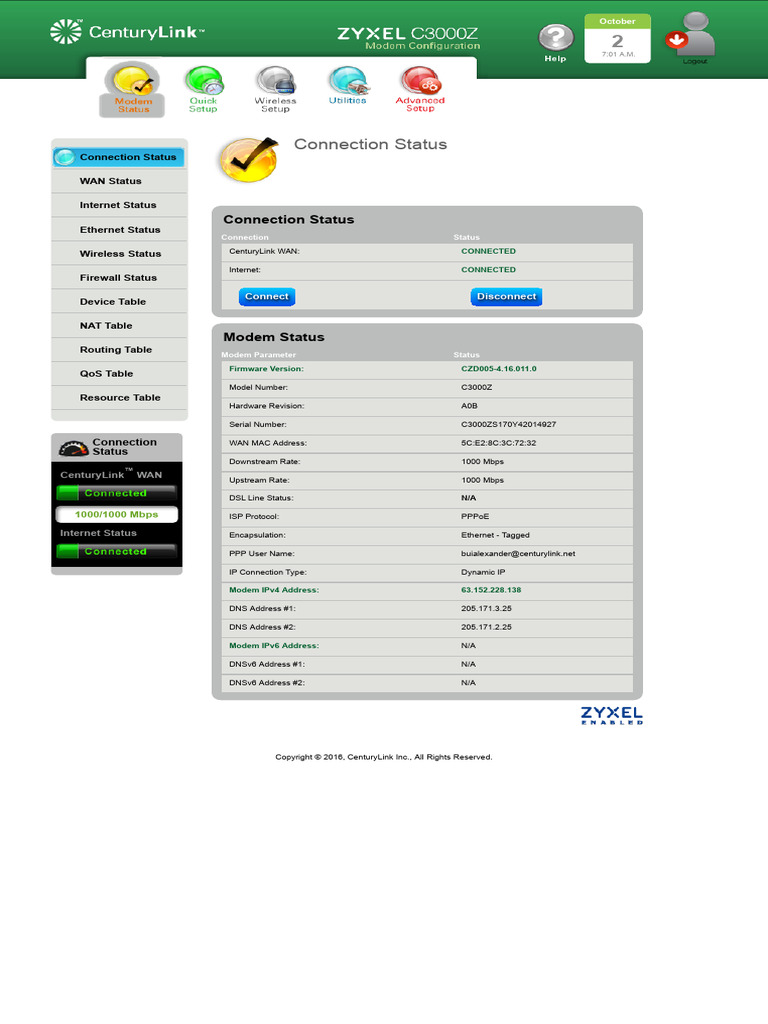 CenturyLink Modem Configuration | PDF | Ip Address | Internet