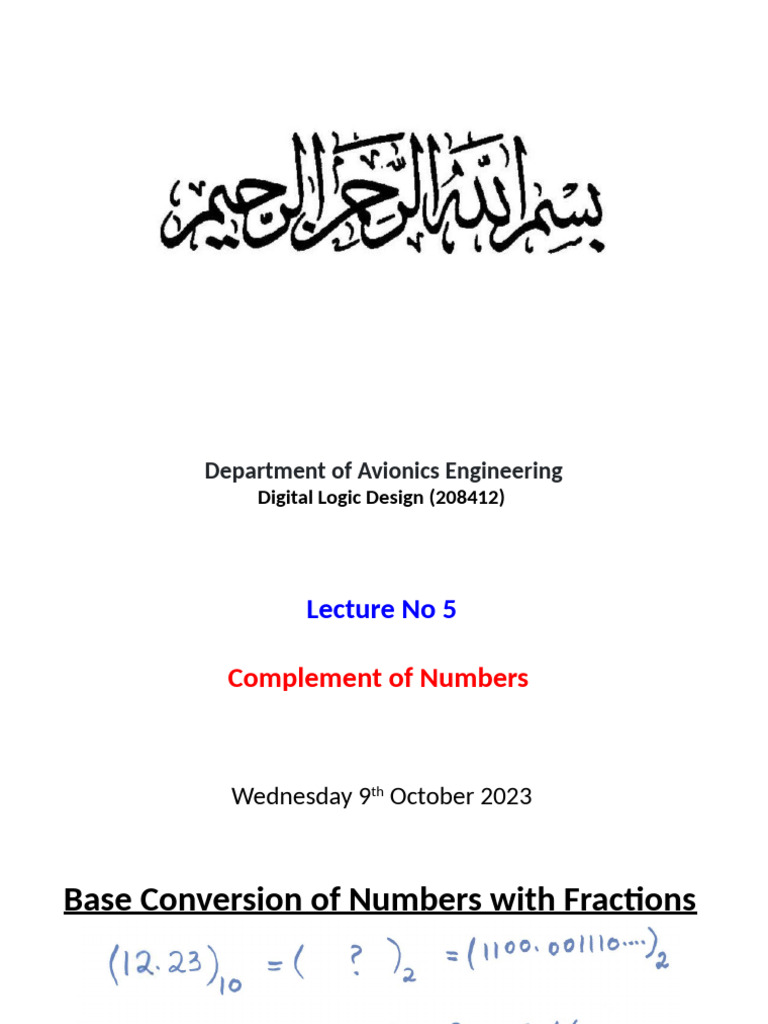 DLD Lecture No. 5 Complement of Numbers 9 October 24 | PDF | Theory Of Computation | Computer ...