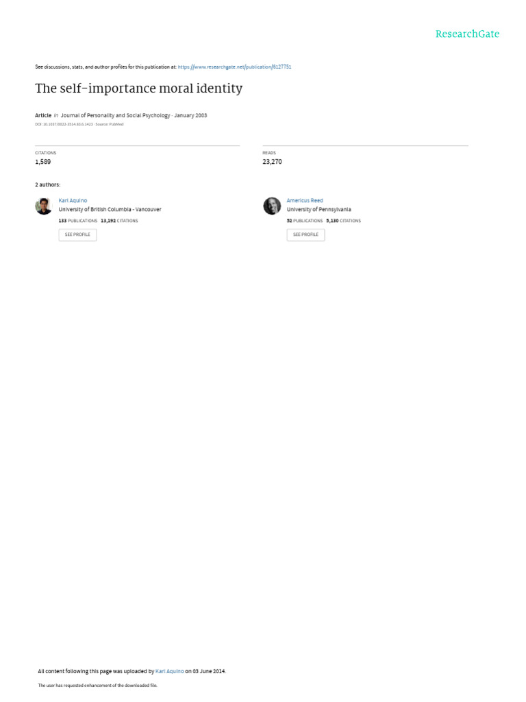 Aquino Reed Self-Import Moral Ident 2002 | PDF | Identity (Social ...