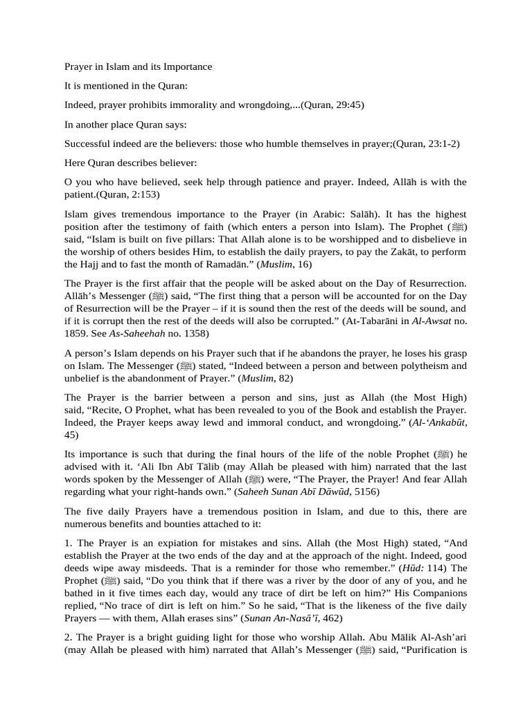 Importance of Prayer in Islam | PDF | Prophets And Messengers In Islam ...