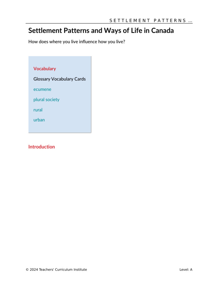 Settlement Patterns and Ways of Life in Canada | PDF | Provinces And ...