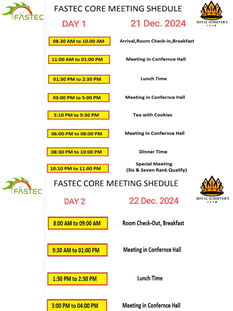 Fastec Core Meeting Shedule | PDF