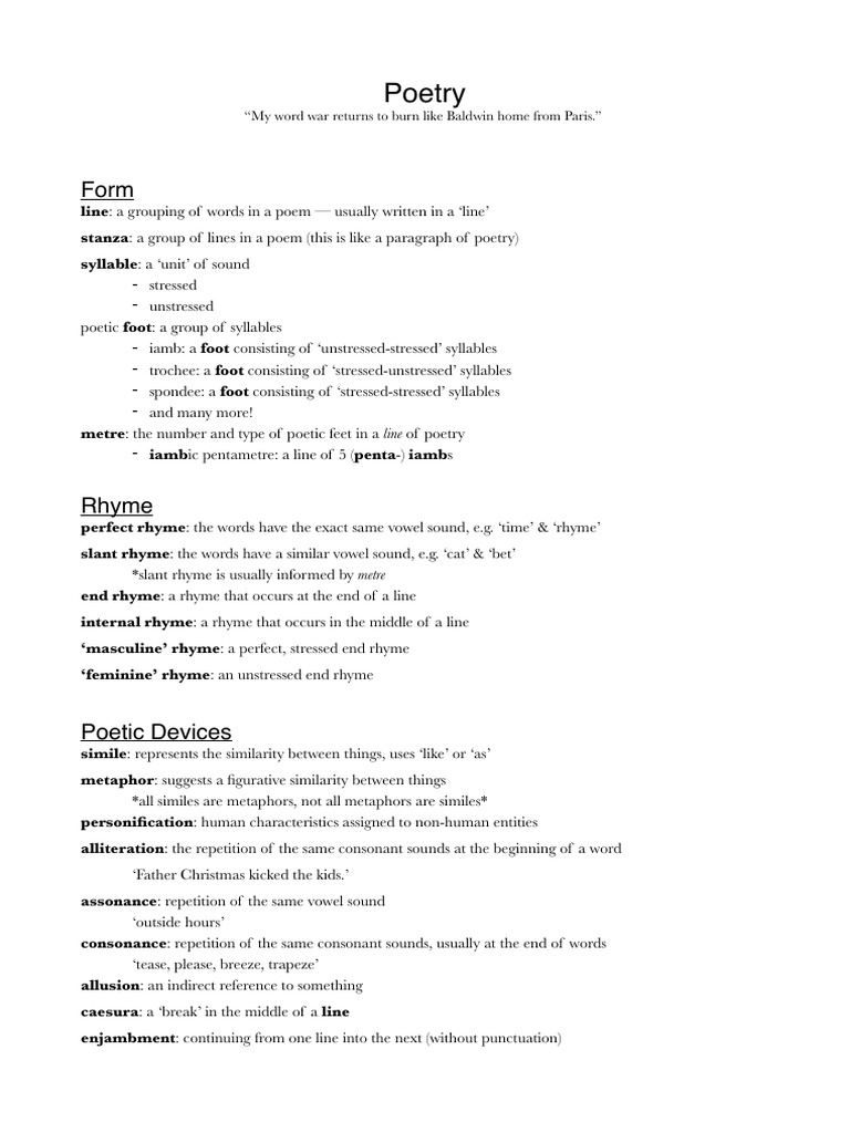 poetry_cheatsheet | PDF | Poetry | Rhyme