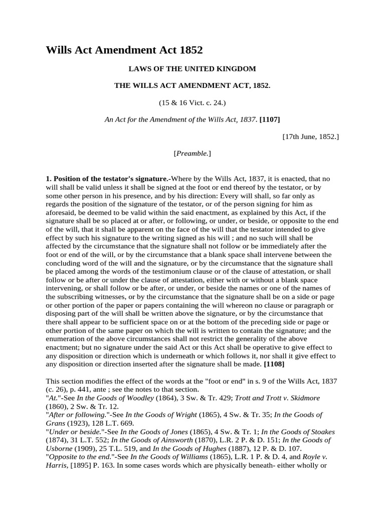 Wills Act 1852 | PDF | Will And Testament | Political Law