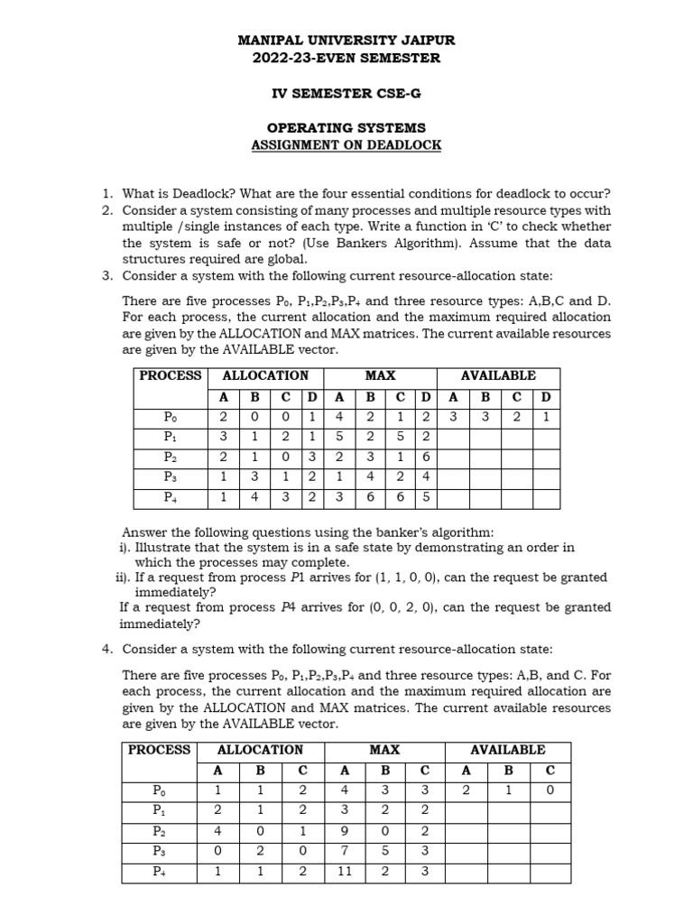 OS-Assignment-3 Deadlock CSE G | PDF | Matrix (Mathematics) | Algorithms And Data Structures