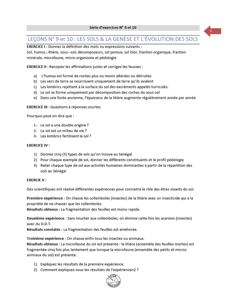 TD-N°8-SVT-5eme-Lecon-9-et-Lecon-10 - Copie | PDF | Sol (pédologie) | Sable