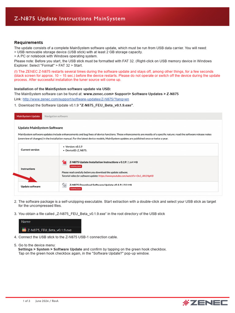 2024-06-11 - Z-N875 Updateanleitung MainSystem v0.1.9 - EN | PDF | Usb ...