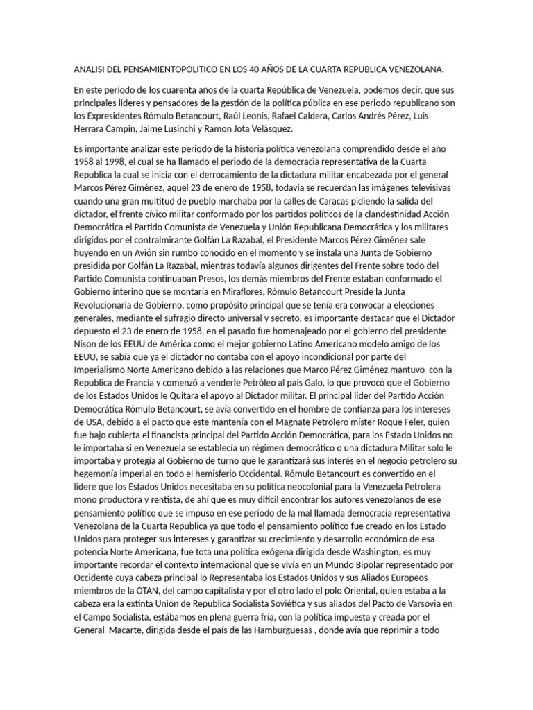 40 años de la Cuarta Republica | PDF | Venezuela | Política de venezuela